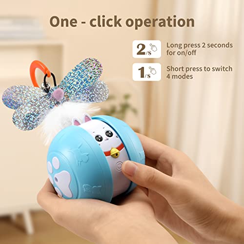 Vepnanline Cat Toys for Indoor Cats Automatic Interactive Cat Laser Toy Rechargeable Cat Ball Toys with Feathers(Blue)