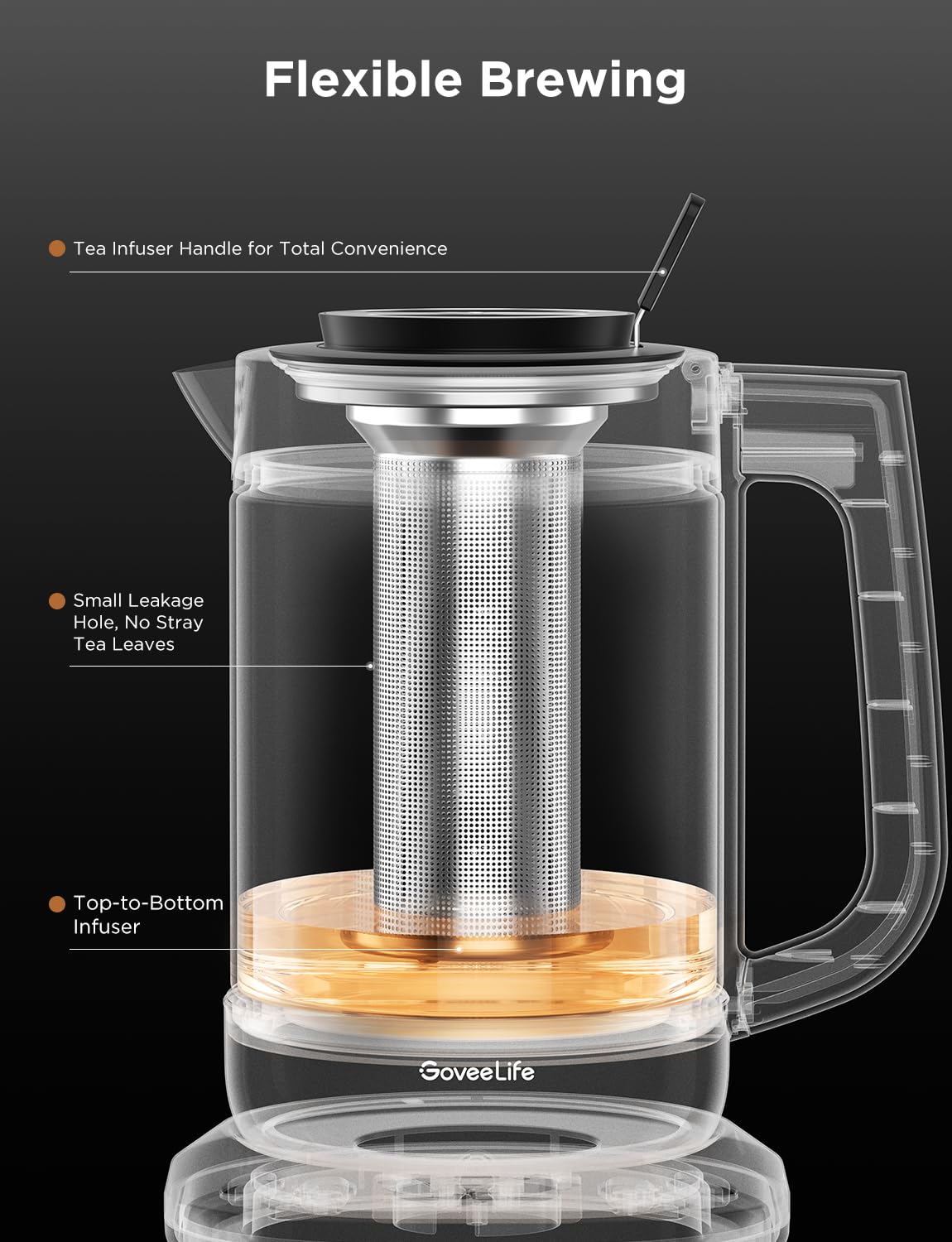 GoveeLife Smart Electric Kettle with Tea Infuser for Loose Leaf Tea, 1.7 L Electric Tea Kettle with Brewing Program, Variable Temperature Control, 2 H Keep Warm & Auto Shut off, BPA Free, Sliver