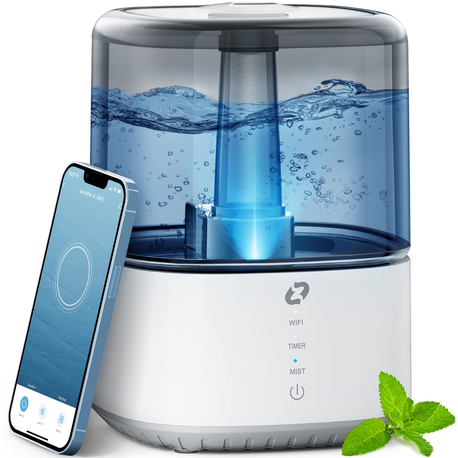 Humidifiers for Bedroom, ZOESURE 2.5L Top Fill Cool Mist Essential Oil Diffuser, Smart Humidifier Work with Alexa Voice Control APP Quiet for Large Room, Plant, Baby gray