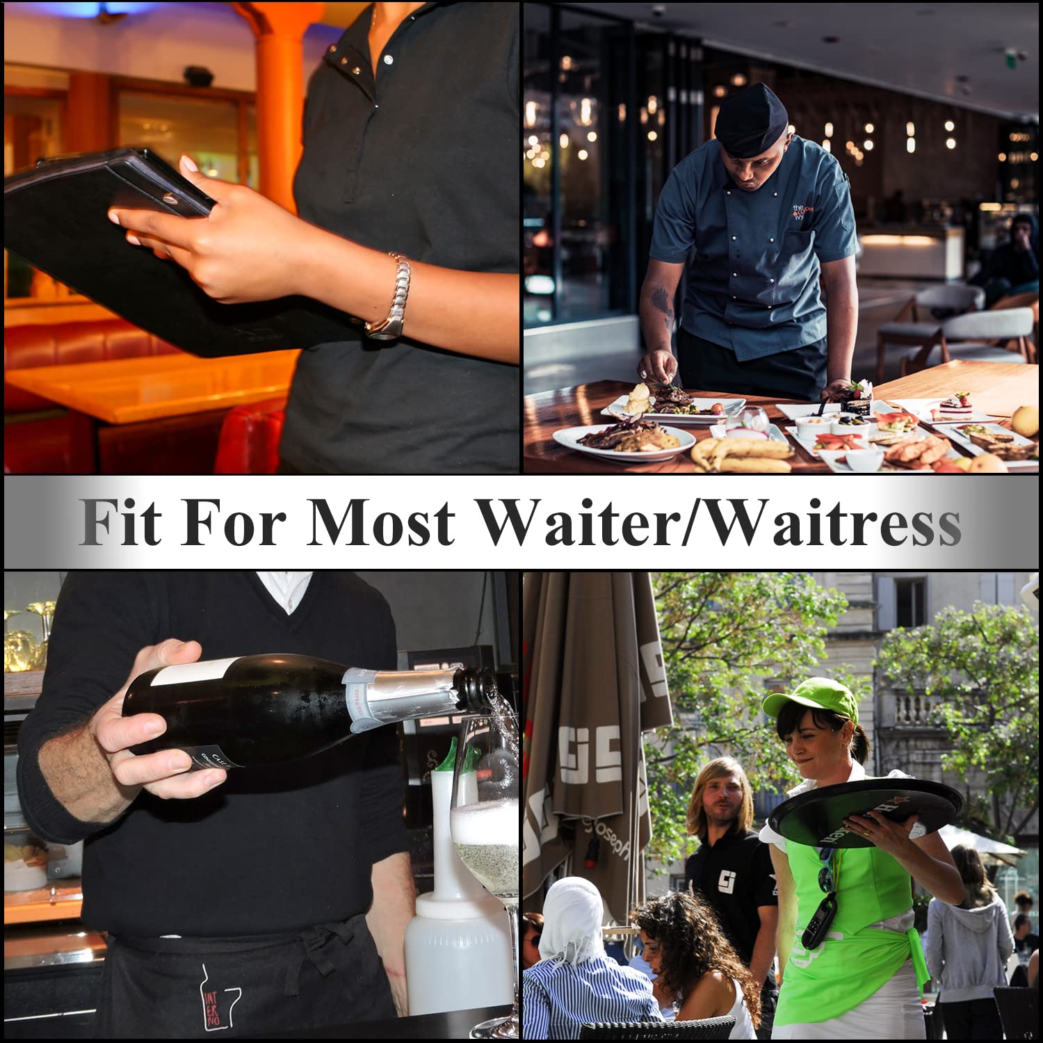 HGNUTAY Server Apron Waiter waitress Server Apron Pouch with Removable Money Restaurant Water-resistant Apron Bag with Adjustable Shoulder Strap and Waist Belt for Tip, Change, IPad, Tablet, Black