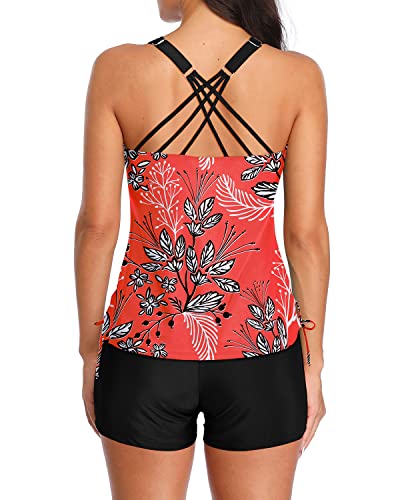 Tempt Me Two Piece Tankini Swimsuits for Women Tummy Control Bathing Suit with Shorts Athletic Swimwear Coral XL