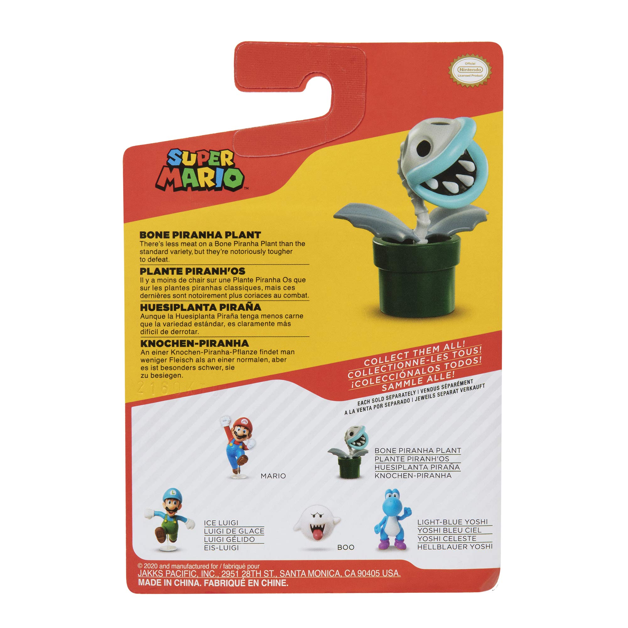 Super Mario Action Figure 2.5 Inch Bone Piranha Plant Collectible Toy