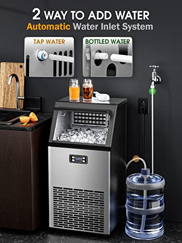 Joy Pebble Commercial Ice Maker Machine,100 lbs/day,33 lbs Basket,2-Way Add Water, Commercial Ice Machine with 7-Gear Ice Thickness,24 Hour Timer,Self Cleaning Ice Maker for Bar,Restaurant,Home,Office