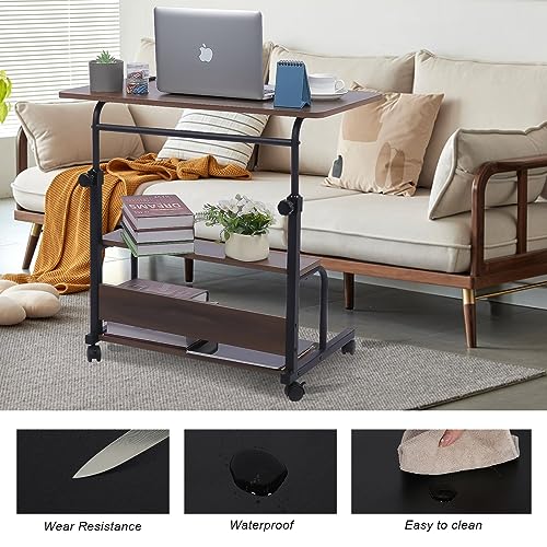 Portable Desk Small Desks for Small Spaces Laptop Table Brown Rolling Adjustable Desk on Wheels Mobile Couch Desk for Bedroom Home Office Computer StandingĀ Desk Student Desk with Storage 32x16 Inch