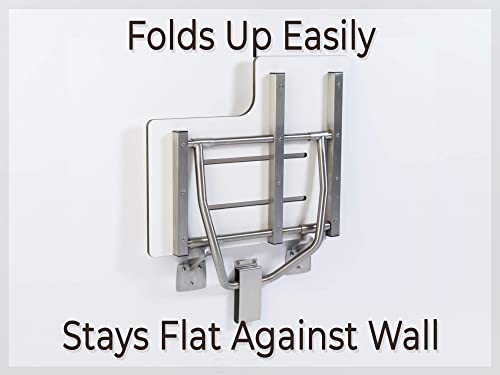 Folding Shower Seat - Wall Mount Bench for Inside Shower / ADA Bathroom Safety Assist / 304 Stainless Steel / Phenolic Resin / Left / 28" x 21"