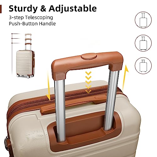 LARVENDER Luggage Sets 4 Piece, Expandable Luggage Hardside Suitcases Set with Double Spinner Wheels, Durable Lightweight Travel Luggage Sets Clearance with TSA Lock, Cream White (18/20/24/28)"