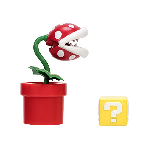 Super Mario Nintendo 4-Inch Piranha Plant Poseable Figure with Question Block Accessory. Ages 3+ (Officially Licensed)