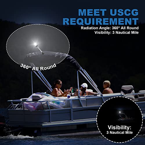 Obcursco 12 Inches Led Anchor Navigation Lights, White Fold Down Boat Stern Light, 3 NM Visibility Marine All Round Lights for Pontoon and Fishing Boats