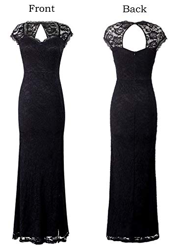 VFSHOW Womens Black Floral Lace Sweetheart Neckline Keyhole Back High Split Formal Evening Wedding Prom Party Maxi Long Dress 3780 BLK BLK XL