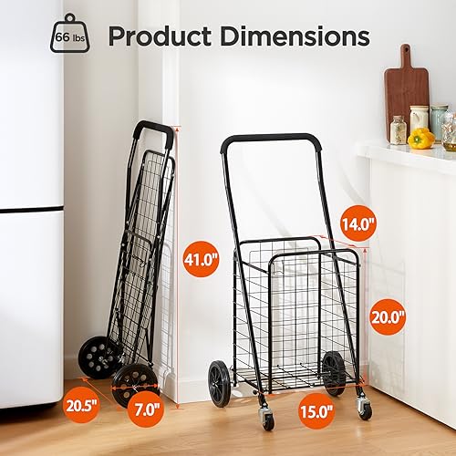 Pipishell Shopping Cart with Dual Swivel Wheels for Groceries, Compact Folding Portable Cart Saves Space, with Adjustable Handle Height, Lightweight Easy to Move Holds up to 70L/Max 66Ibs, PITUC1