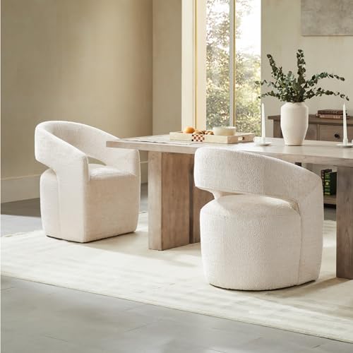 KISLOT Upholstered Dining Chairs with Casters No Assembly Modern Barrel Armchair with Rollers for Diningroom Bedroom Livingroom Reading Room