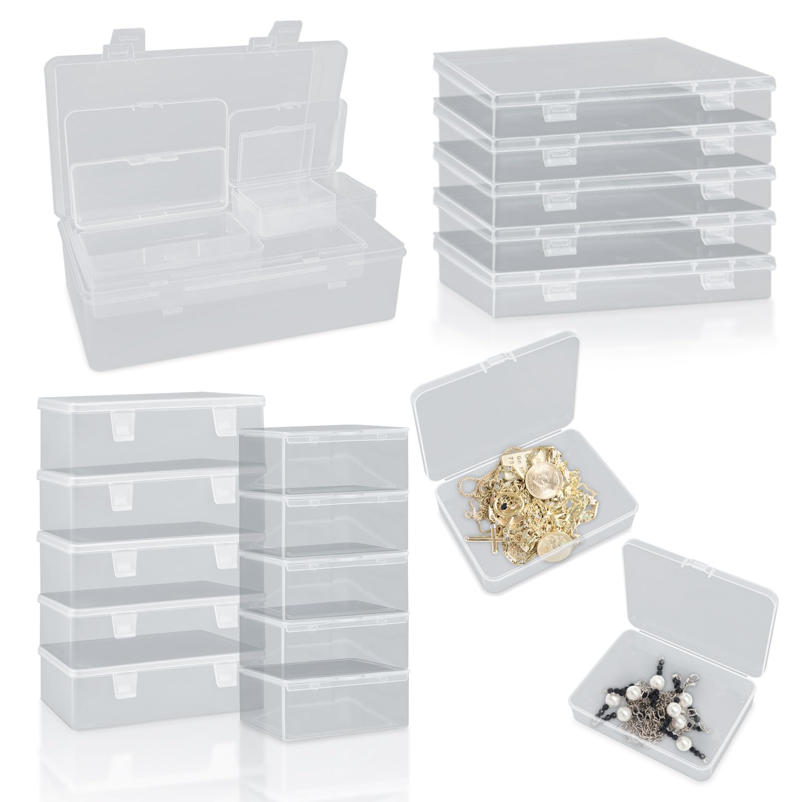 LANIAKEA 64PCS Mixed Sizes Plastic Storage Containers, Small Storage Containers with Lids, Empty Mini Small Storage Container Box for Small Items and Other Craft Projects, Clear