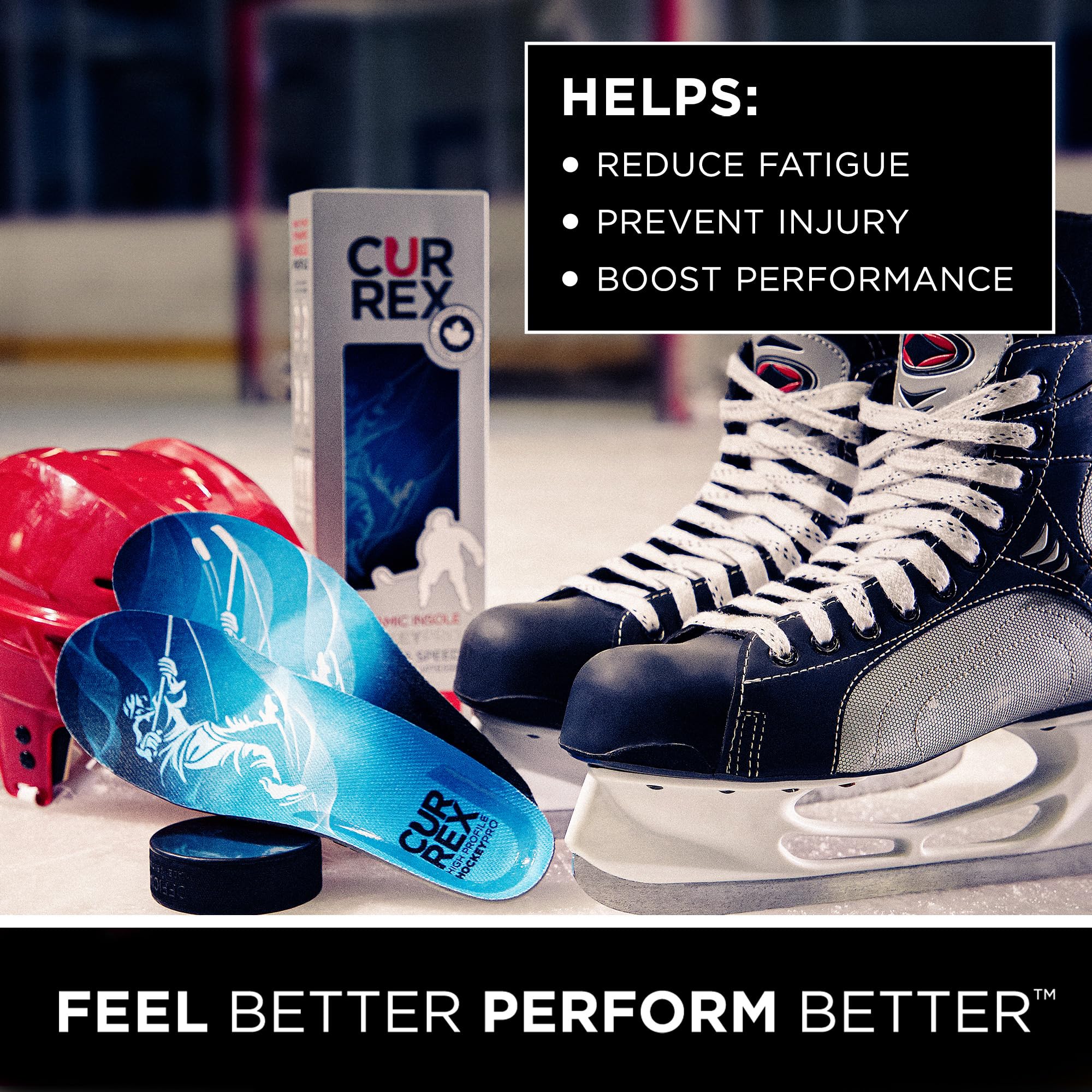 CURREX HockeyPro Insoles for Hockey Skates & Ice Skating β 3D Dynamic Arch Support to Improve Stability, Anti-Slip Heel for Optimized Movement β for Men & Women β High Arch, Large