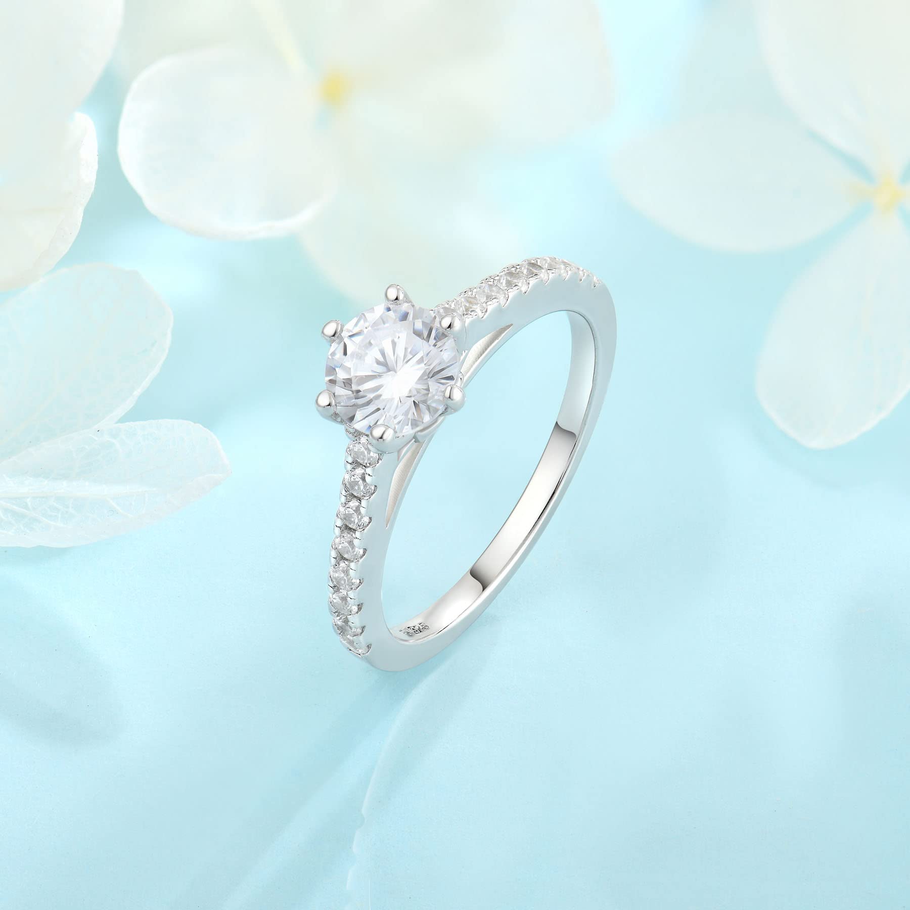 FJ 1CT Promise Ring 925 Sterling Silver Engagement Wedding Anniversary Eternity Ring Round Cut Cubic Zirconia Solitaire Ring for Women Size 10