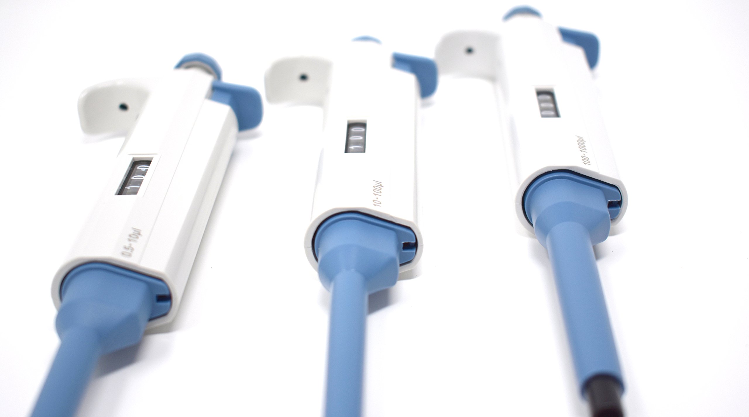 MicroPipette Kit: 3 IVYX Scientific Pipettors (0.5-10μl; 10-100μl; 100-1000μl), Adjustable Single Channel Multi-Volume Autoclavable Pipettes