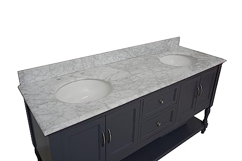 Kitchen Bath Collection Beverly 72-inch Double Bathroom Vanity (Marine Gray/Carrara): Includes Marine Gray Cabinet with Authentic Italian Carrara Marble Countertop and White Ceramic Sinks