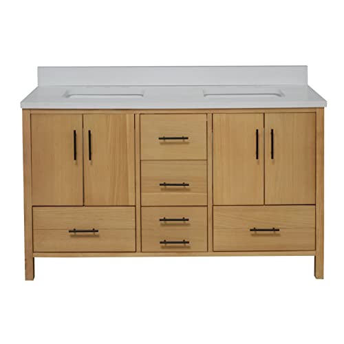 Kitchen Bath Collection California 60-inch Double Bathroom Vanity (Matte White/Blonde): Includes Blonde Cabinet with Matte White Countertop and White Ceramic Sinks
