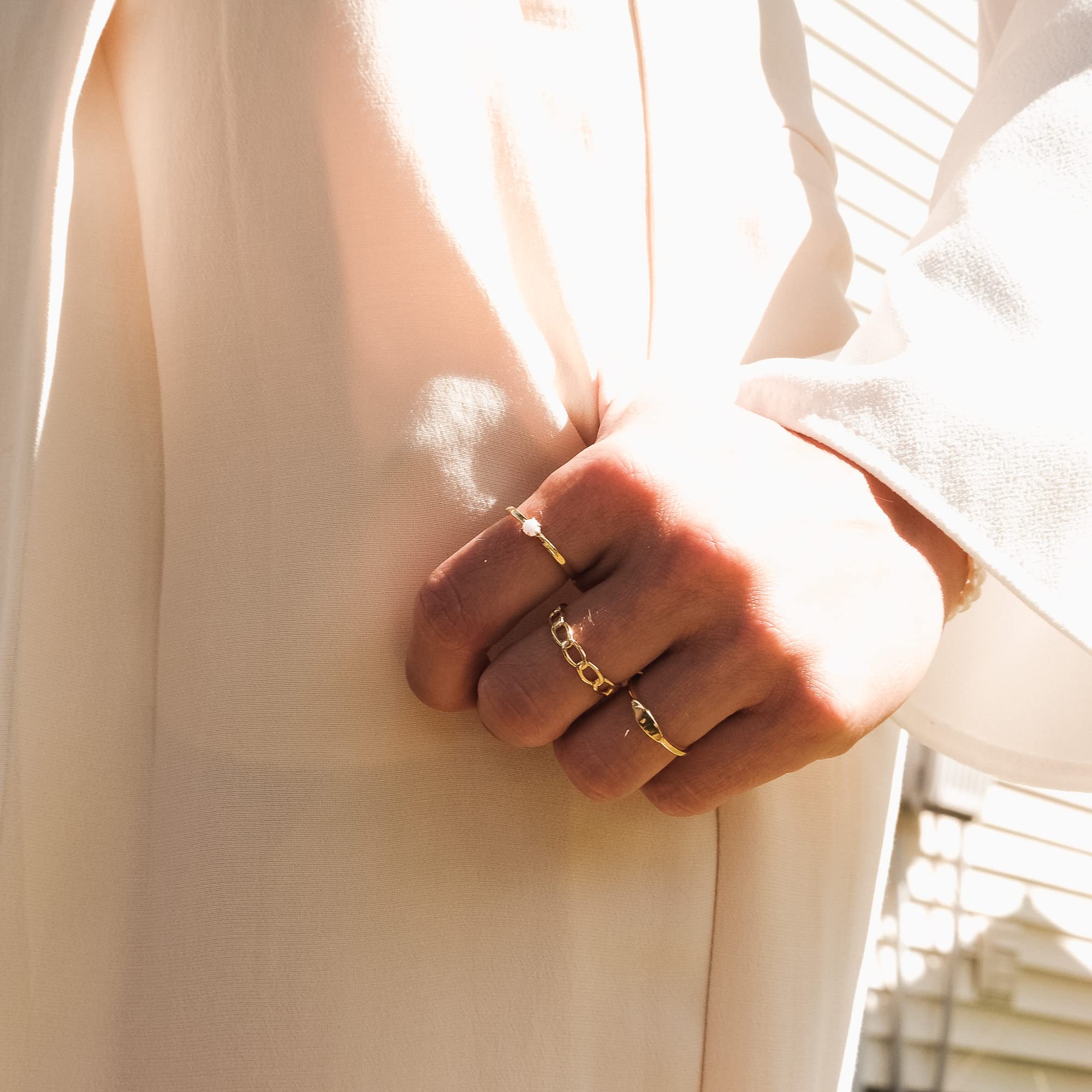 espere Dainty Gold Stacking Ring | 18K Gold Plated Sterling Silver | Womens Minimal Stackable Ring Slim Bands (Signet, 4)
