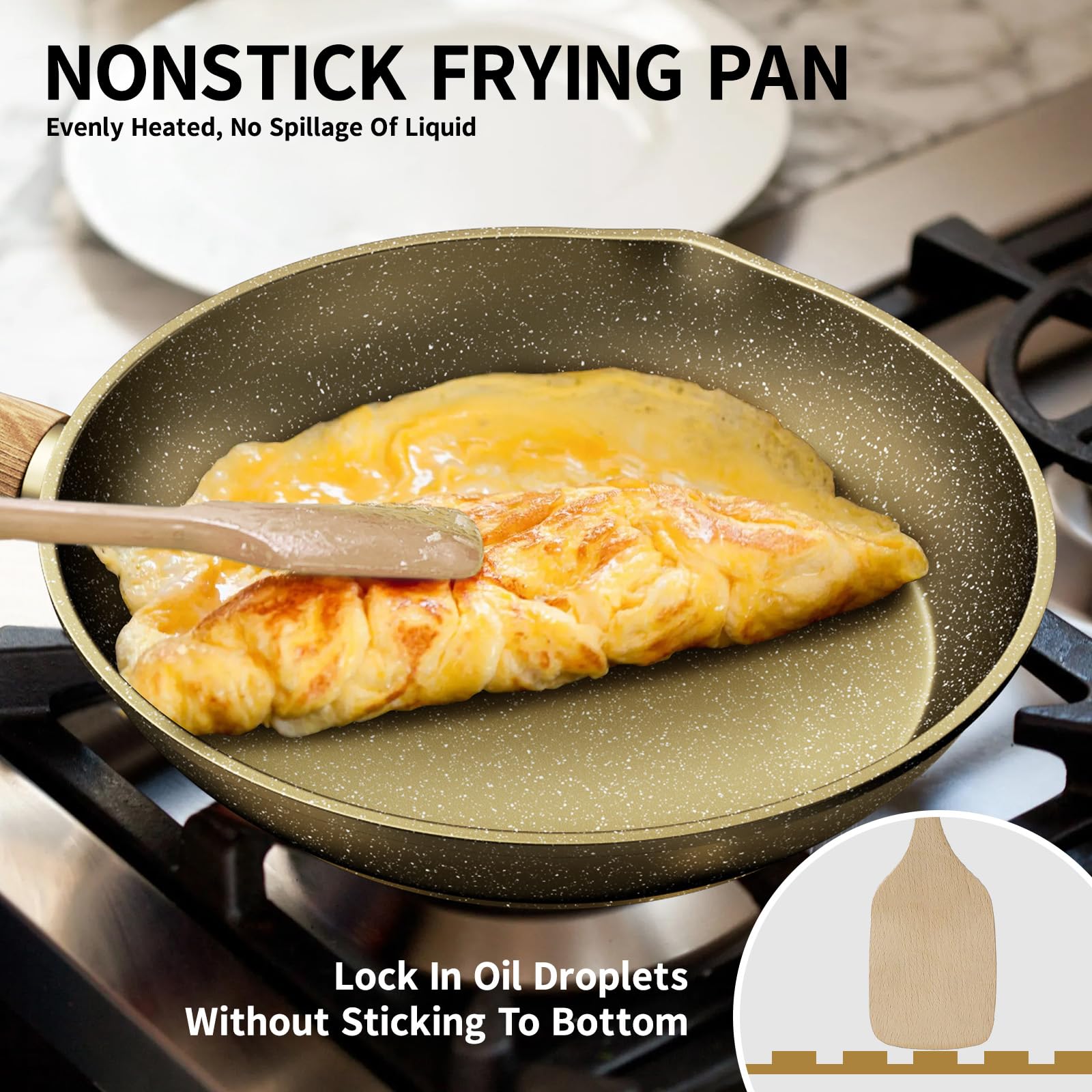 Nonstick Frying Pan,Gold Granite Coating Egg Pan Skillet Omelette Pan,8 Inch Non Stick Fry Pan,Kitchen Cookware Induction Compatible Pan, PFOA Free