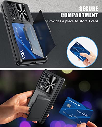 Vihibii for Samsung Galaxy Z Fold 3 5G Case with Hinge Protection, Built-in Card Holder & Kickstand & Slide Camera Cover & Screen Protector, Multifunction Case for Samsung Galaxy Z Fold 3 2021 (Black)