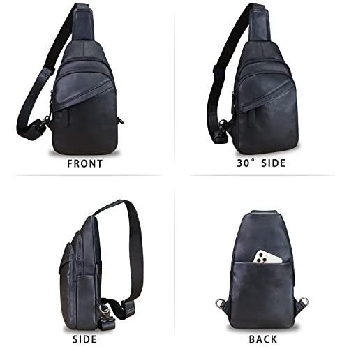 LRTO Genuine Leather Sling Bag Crossbody Purse Handmade Hiking Daypack Motorcycle Chest Bag Cycling Shoulder Backpack