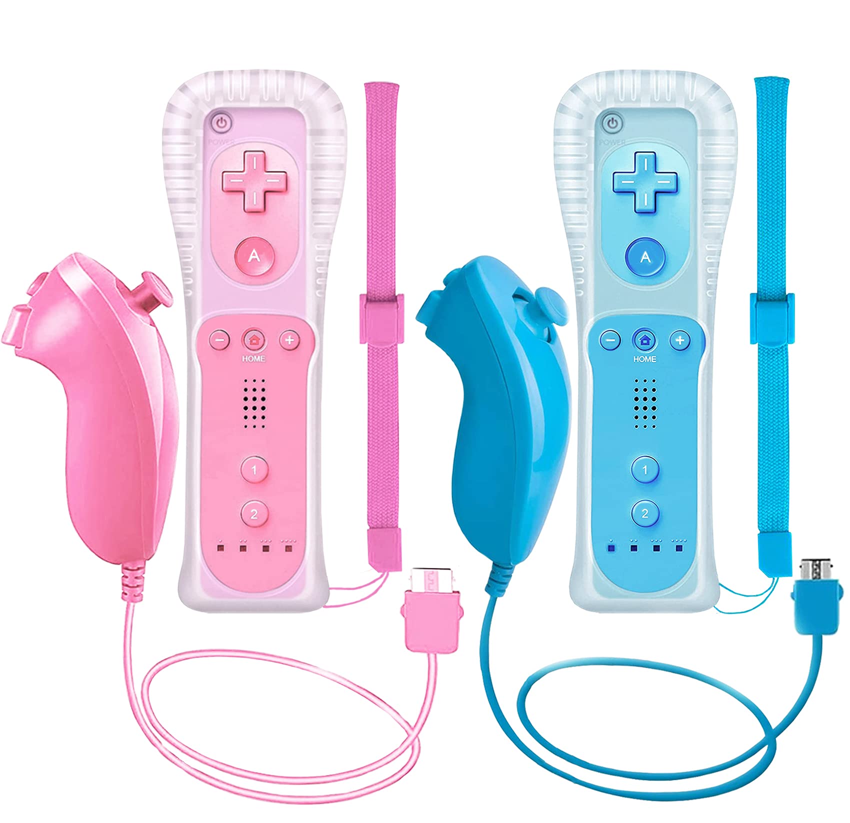 ZeroStory 2 Packs Wireless Controller and Nunchuck for Wii and Wii U Console, Gamepad with Silicone Case and Wrist Strap (Pink and Blue)