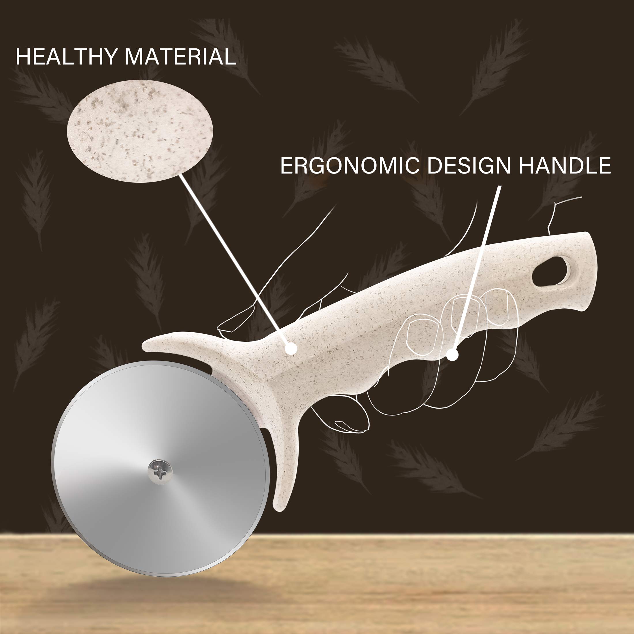 HELEERON Pizza Cutter Wheel, Stainless Steel Pizza Cutter with Cover, Super Sharp Pizza Slicer-Dishwasher safe,Smooth Rotating Pizza Wheel Safe with Healthy Material(Beige)