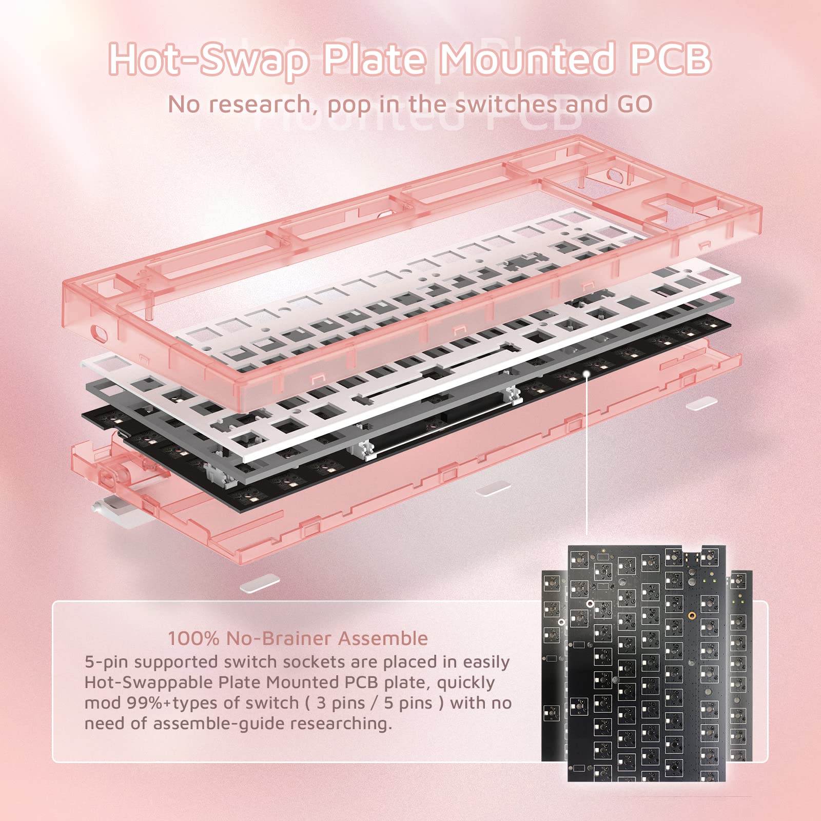 FL ESPORTS MK870 CMMK 87 Keys RGB Modular Mechanical Keyboard, 80% TKL Wired Gaming Keyboard DIY Kit w/Hot-Swap Switch Sockets (5-pin) & Customizable Software Supported (Barebones, Frosted Black)