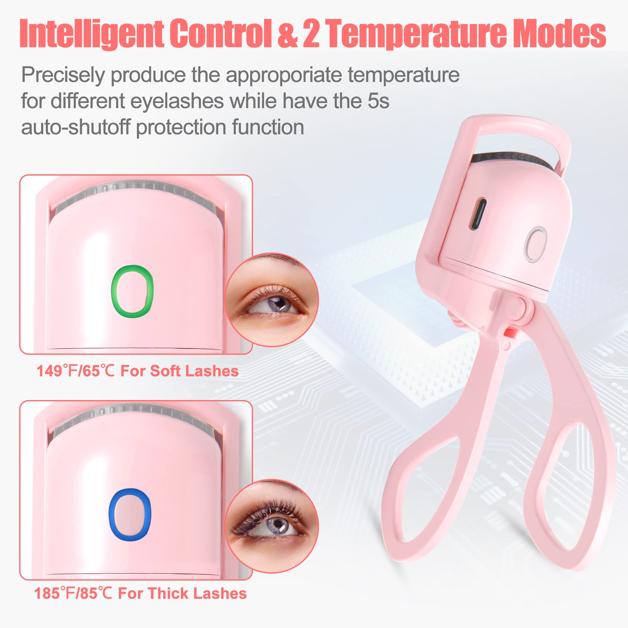 Heated Eyelash Curler, Eye Lash Curler, USB Rechargeable Electric Eyelash Curlers, 2 Heating Modes Quick Charging Natural Curling Eye Lashes for Long Lasting Pink