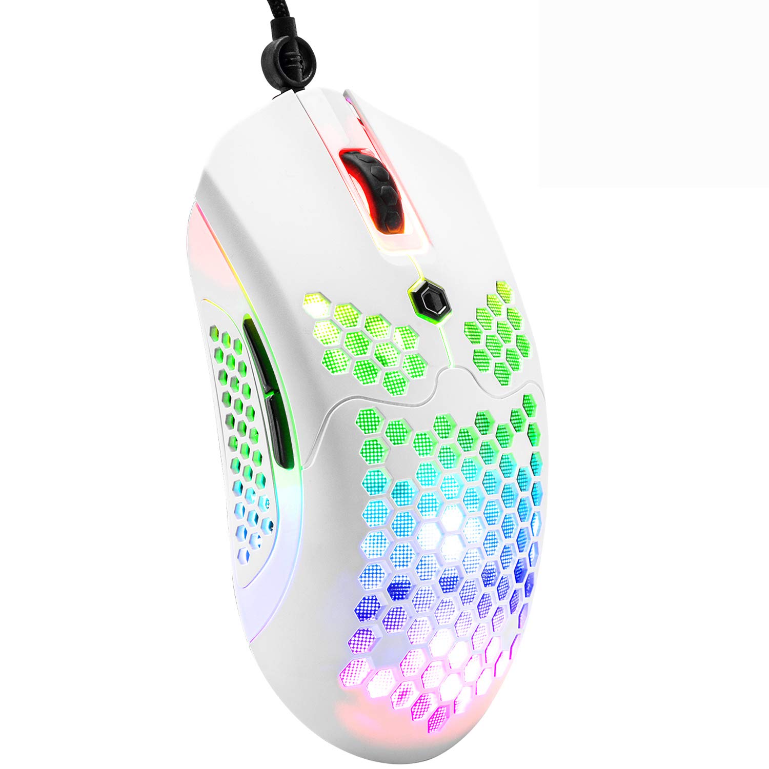 ZIYOU LANG M5 RGB Lightweight Wired Gaming Mouse with 12000 DPI 6 Programmed Buttons,65G Honeycomb Shell,Ultralight Ultraweave Cable,Pixart 3325 Optical Sensor Gamer Mice for Laptop PC Mac(White)
