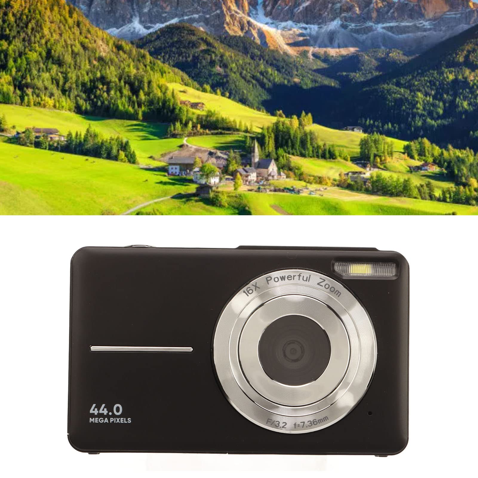Digital Camera, Compact Digital Camera Auto Light Sensitive 700 MAh Battery HD 1080P 2.4 Inch IPS Display US Plug 100β240V 16X Zoom 44M for Wedding for Photo (Black)