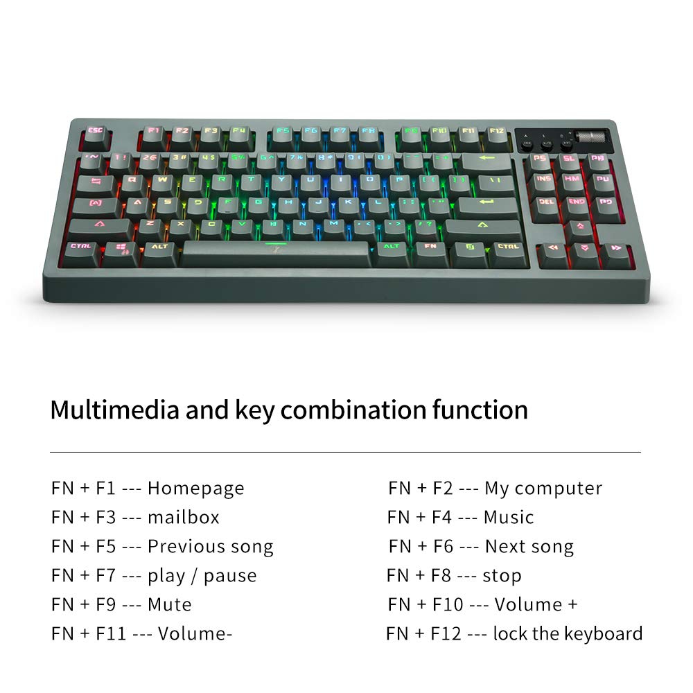 ZJFKSDYX MK87 Wireless Mechanical Gaming Keyboard and Mouse, RGB Backlit Rechargeable 3600mAh Battery, Mechanical Switch Anti-ghosting Keyboard + 7D 3200DPI Mice for PC Gamer (Blue Switch, Silver).