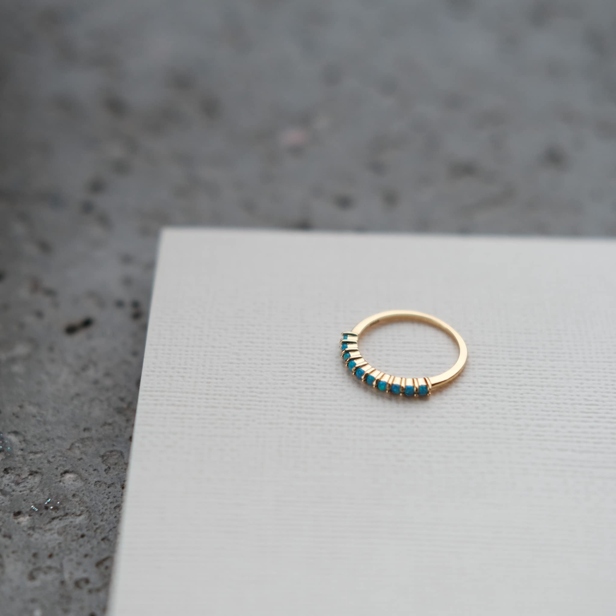espere Turquoise Blue Opal Ring | Dainty Half Eternity Band with Simulated Opal Gemstones | Minimalist Jewelry Gift for Her [Size 8]