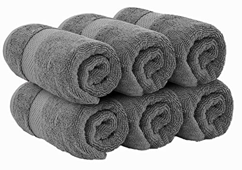 White Classic Luxury Hand Towels for Bathroom-Hotel-Spa-Kitchen-Set - Circlet Egyptian Cotton - 16x30 Inches - Set of 6 (Gray)