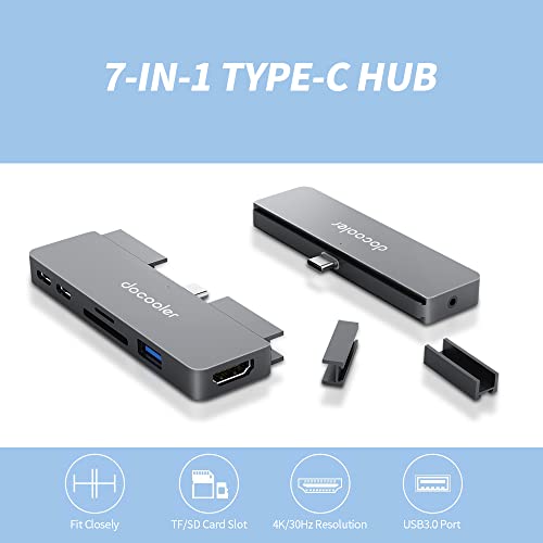 Hub,ERYUE 7-in-1 Type-C Hub with USB3.0 Audio HD Port TF SD Card Slots Compatible with Pro Type-C Phone Tablet Laptop