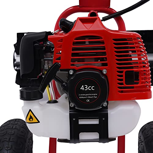 Power Broom Sweeper Cordless, 43CC 1.7HP 2-Stroke Gas Powered Broom Walk-Behind Outdoor Hand Push Sweeper Driveway Walkway Parks Street Cleaning Tool for Lawn Leaf Artificial Turf Grass Gravel Cleanin
