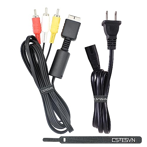 Power Cord and AV Cable for PS1 PS2 PS3, AC Power Cord and AV Cable Compatible with Playstation 1 2 3, 2 Prong Power Supply & Audio Video RCA AV Cable Replacement Set