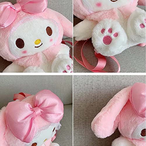 Huositi Pink and White Plush Backpack, Cute Cartoon Character Plush Doll School Bag for Kids and Girls (Pink)