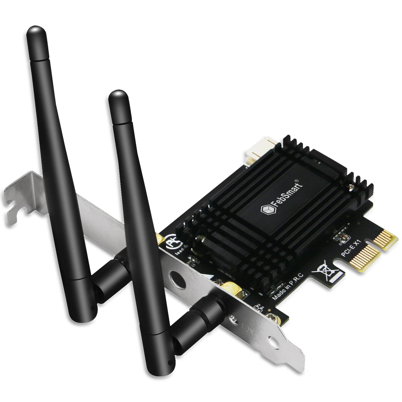 FebSmart WiFi 6E 5400Mbps Tri-band PCIE WiFi Card for Windows 11, 10 64bit and Linux Kernel 5.1 Desktop PCs, 2.4GHz 574Mbps, 5GHz 2400Mbps and 6GHz 2400Mbps for Gaming, Intel WiFi 6E AX210NGW (AX5400)
