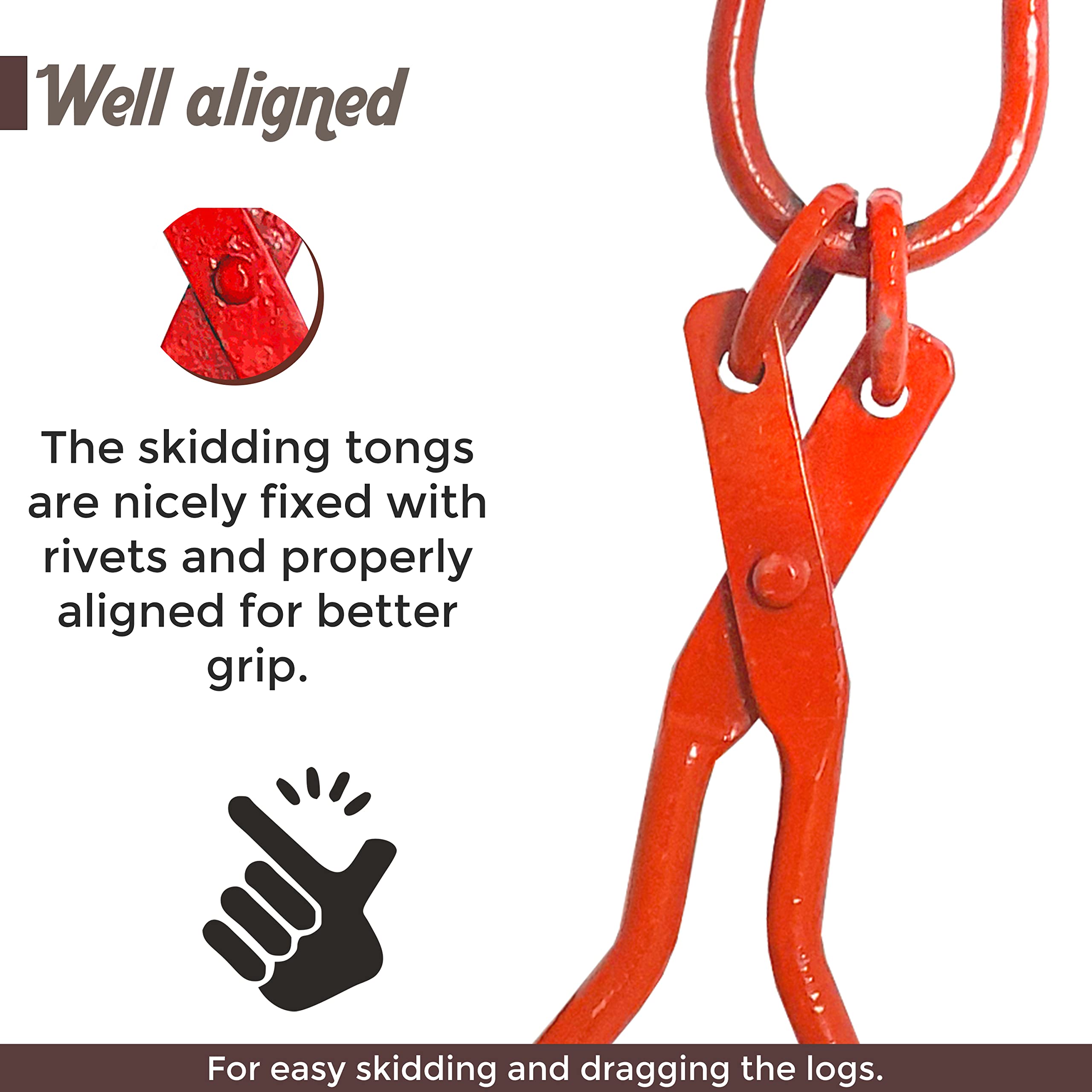 FEBTECH - Log Skidding Tongs 32-inches- Single Swivel Grab for Handling, Dragging & Carrying Logs, Heavy Duty Log Lifting Tongs, Heavy Duty Timber Claw Grappling Hook, Red