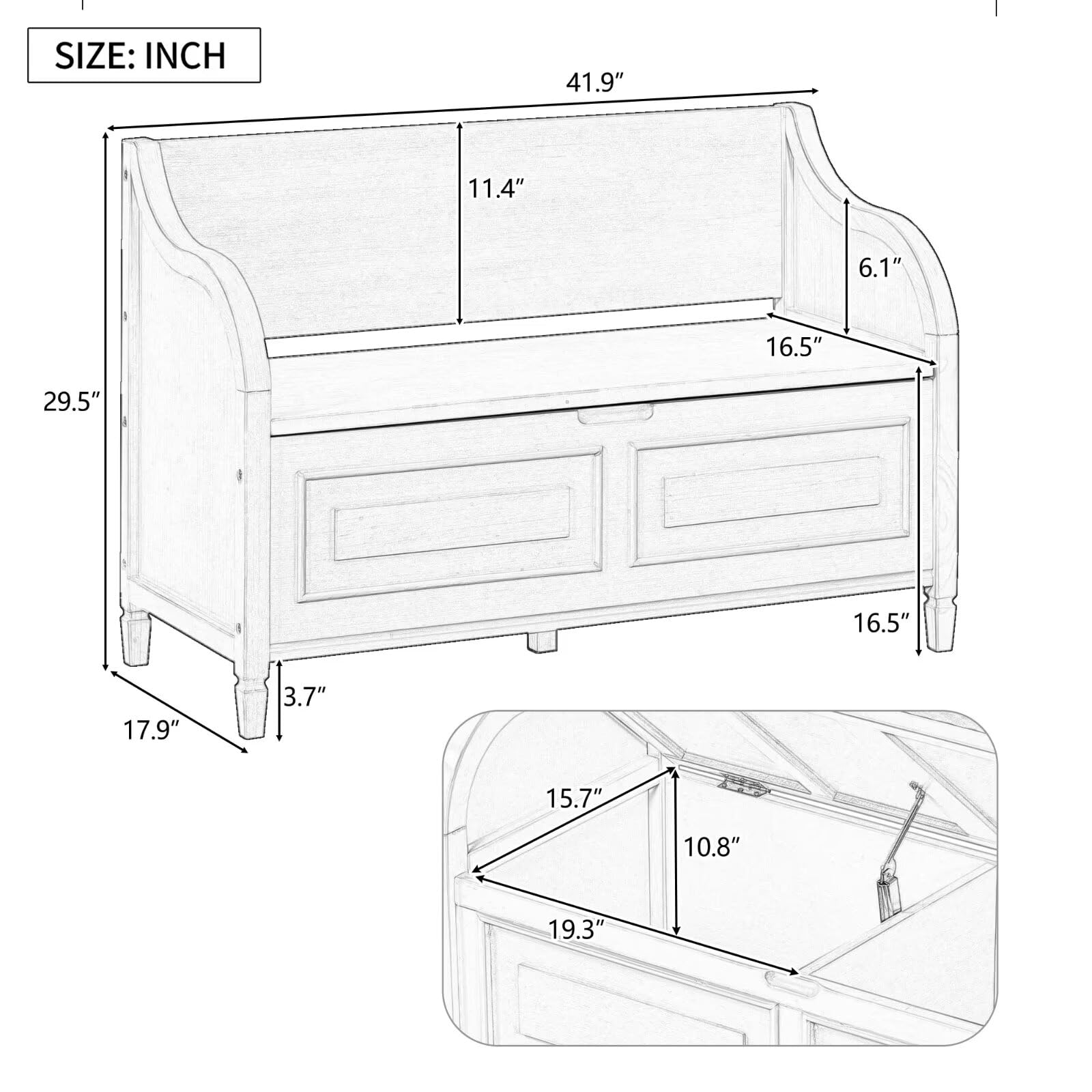 Merax Storage Bench, 41.9” Solid Wood Storage Chest with Backrest and Safety Hinge, Large Storage Space Bench with Upholstered Cushions,Supports 250 lb and Easy Assembly for Small Space, Antique Navy