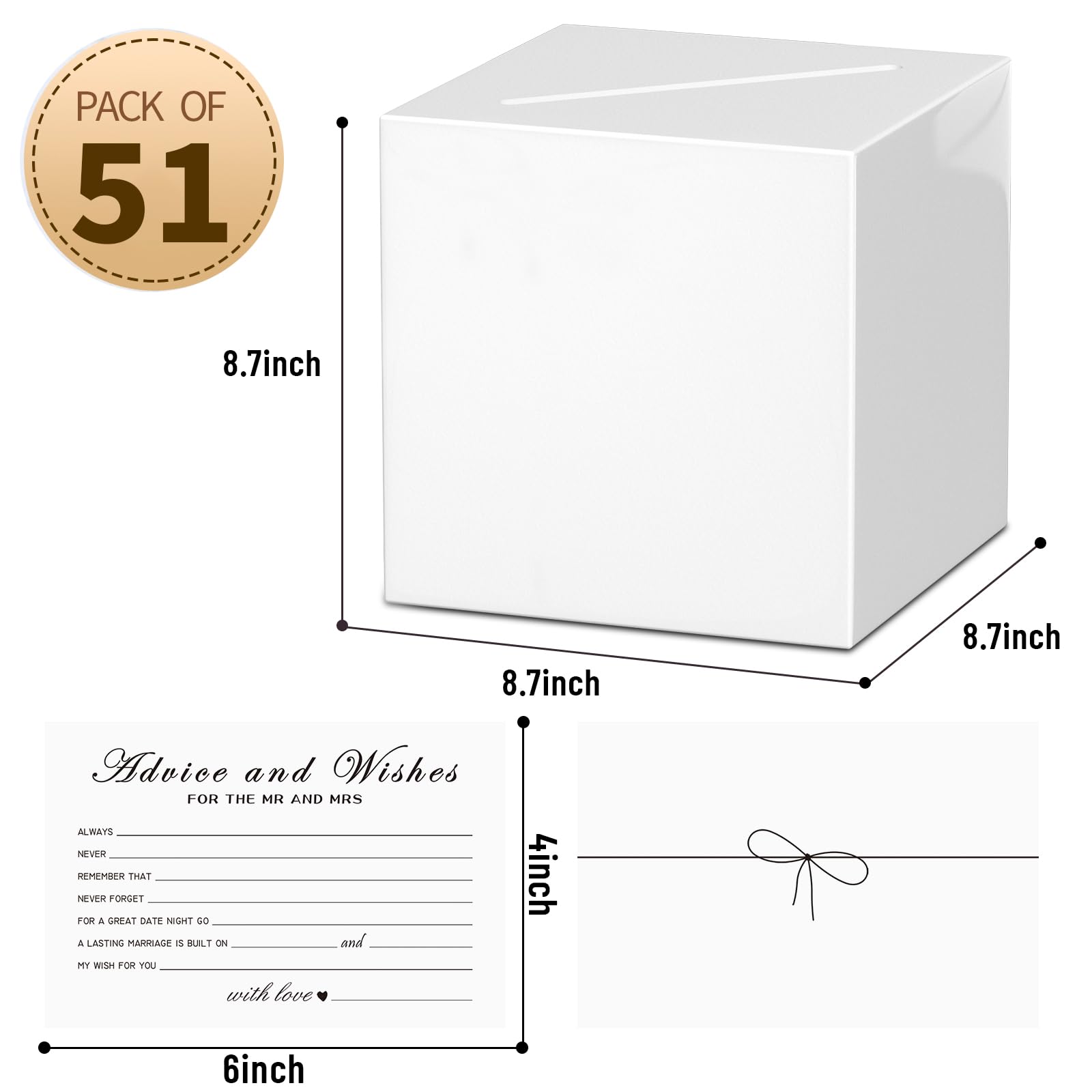 LATTYSY Wedding Advice Cards and Box Set-50pcs Wedding Advice Cards for the Mr and Mrs 1pcs Wedding Memory Box for Bridal Shower Decor, Essential Wedding Decorations for Bride and Groom