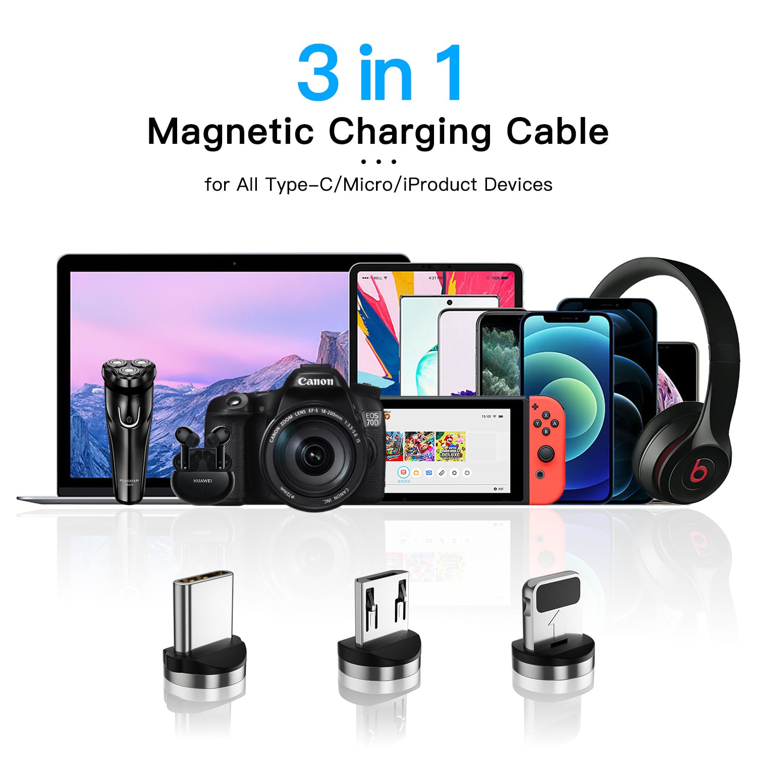 ESSAGER Magnetic Charging Cable Charger, 4 Pack (3.3/3.3/6.6/6.6FT) 540° Rotation, LED Indicator, Universal Compatibility, USB C Type-C Micro 3-in-1 Charger Cable (Red)