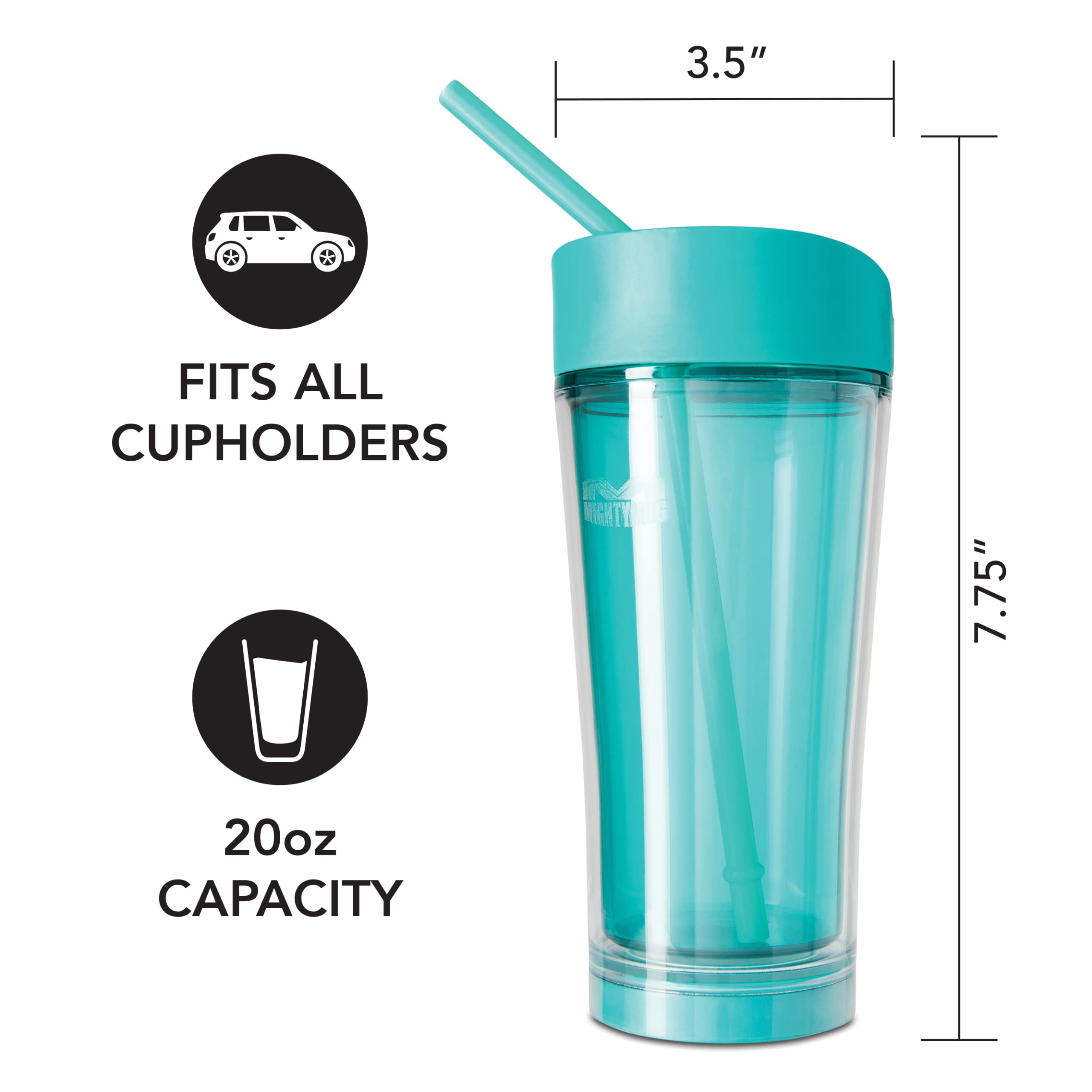 Mighty Mug Spill-Free Ice Tea & Coffee Tumbler with Straw, Double-Walled, Unspillable Cup, Condensation-Free, Unbreakable Tritan Plastic, BPA Free, (Teal, 20oz)