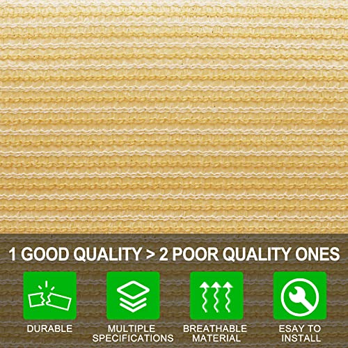 Shatex 90% Shade Fabric 6' x 10' Sun Shade Cloth with Grommets for Pergola Cover Canopy, Wheat, 12 Bungee Balls