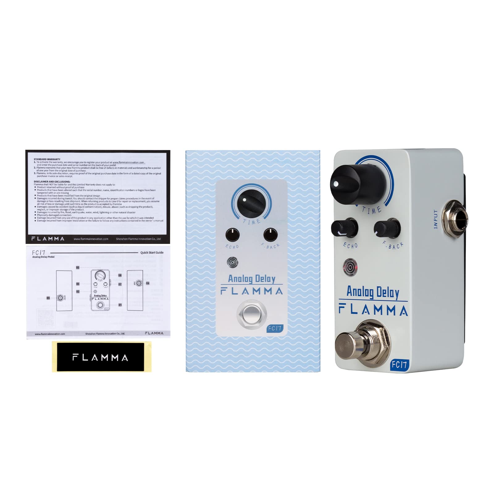 FLAMMA FC17 Analog Delay Pedal with Guitar Pedal Footswitch Toppers 5 Pcs One-Step Installation