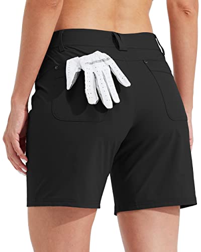 Willit Women's Golf Hiking Shorts 7" Quick Dry Athletic Shorts Casual Summer Shorts with Pockets Water Resistant Black 6