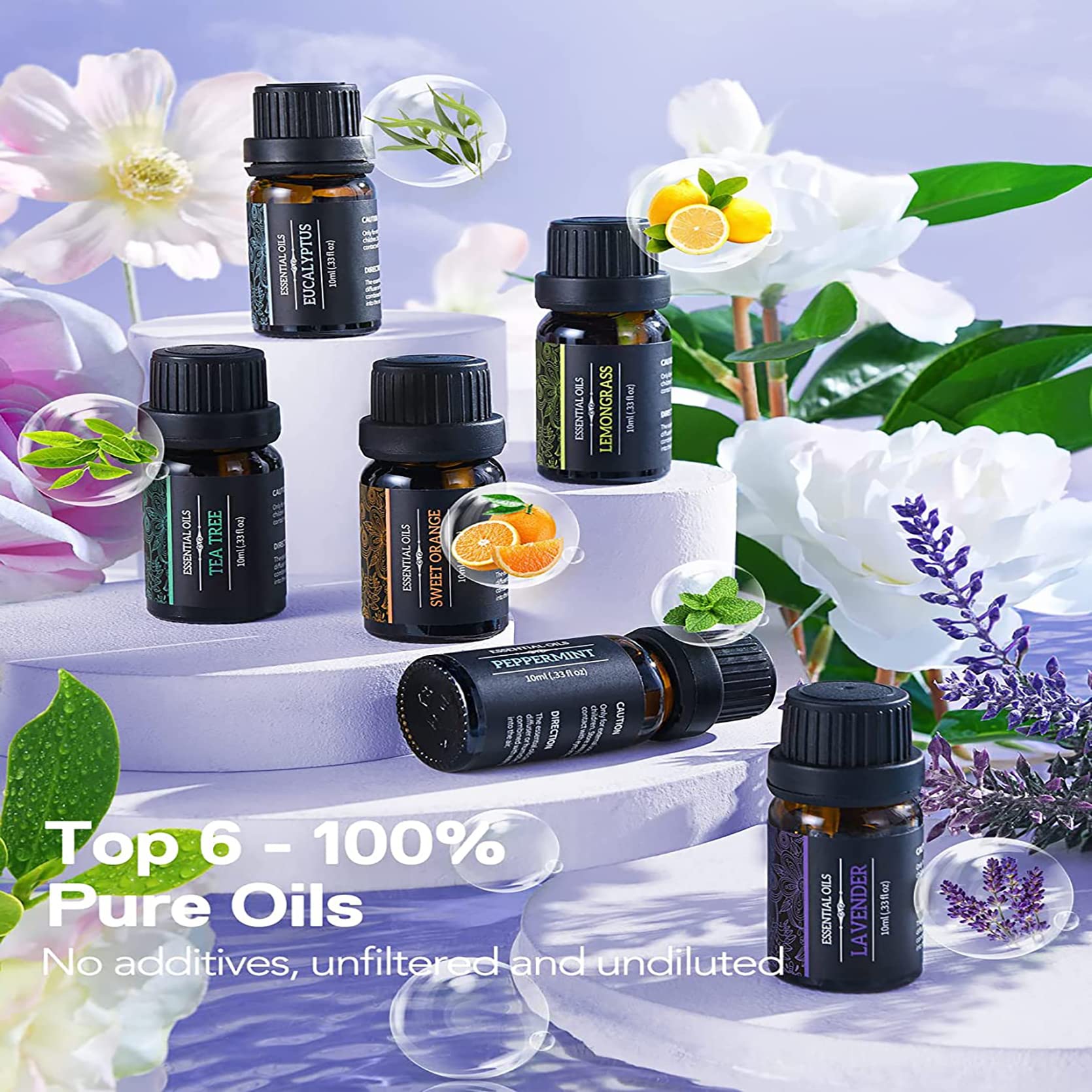 Essential Oil Diffusers,500ML Aromatherapy Diffuser with Top 6 Essential Oils, 8 Colors Night Light Diffuser with Adjustable Mist Mode, Auto-Off Humidifier for Home Office Bedroom Baby