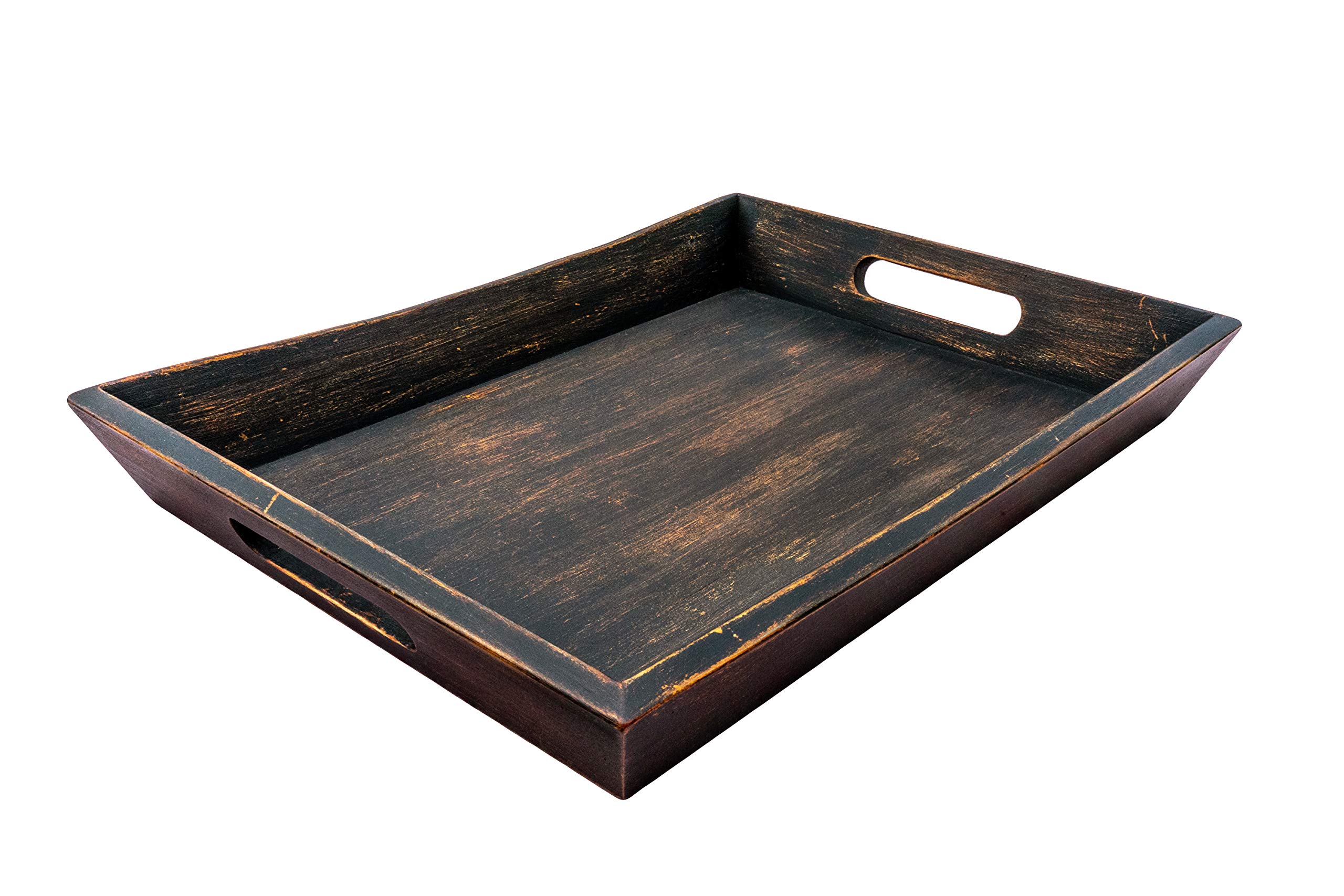 EZDC Wooden Tray, Coffee Table Tray, Ottoman Tray Dark Brown 16 x 12β Modern Aesthetic Decorative Serving Tray with Handles for Drinks and Food