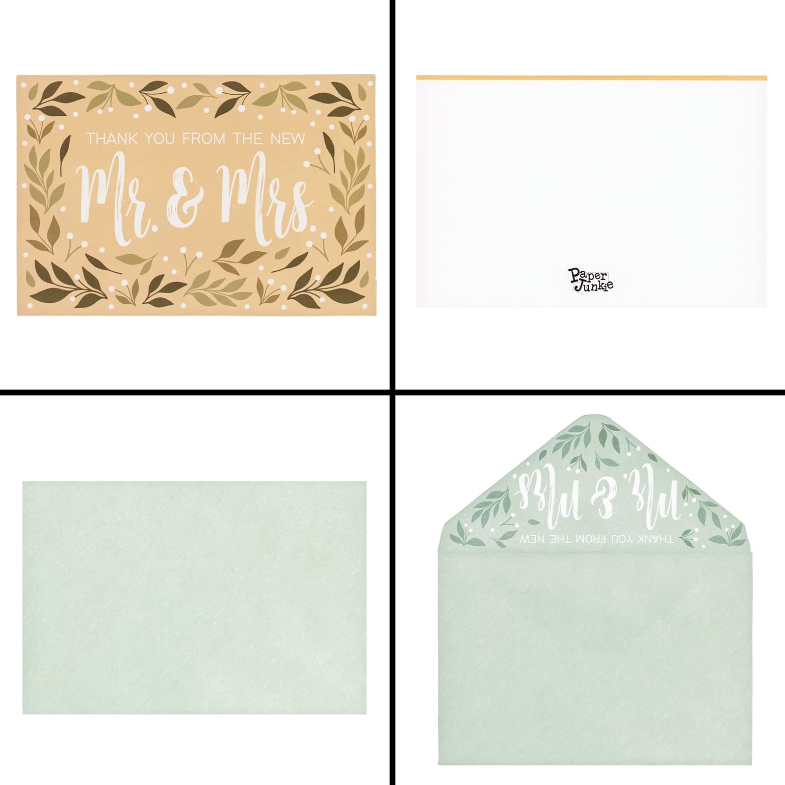 Paper Junkie 48 Pack From the New Mr and Mrs Wedding Thank You Cards with Envelopes Included (4x6 in)
